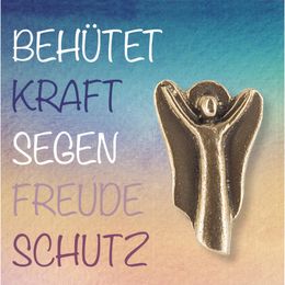 Engel-Plakette aus Bronze - Beh&uuml;tet, Kraft, Segen, Freude, Schutz (1 St&uuml;ck)