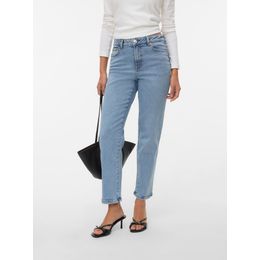 V&eacute;ro Moda Gerade Jeans VERO MODA "VMAMARA MR SLIM STRAIGHT ANK VI3512 NOOS", Damen, Gr. 28, L&auml;nge 32, light blau denim, Denim/Jeans, Obermaterial: 98% Baumwolle, 2% Elasthan, unifarben, kn&ouml;chellang, Jeans Gerade Jeans