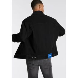 Hugo Herren Jeansjacke "Kirkby", schwarz, Gr. L, unifarben, Denim/Jeans, Obermaterial: 100% Baumwolle, Jacken, mit Logo-Details, regular-fit