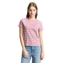 Damen T-Shirt, pink, Gr. L, Tom Tailor Denim, gestreift, Jersey, Obermaterial: 100% Baumwolle, Shirts