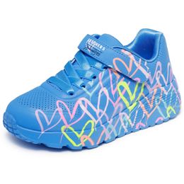 Skechers Damen Sneaker "UNO LITE - LOVE LEVITATE", Gr. 34blau, Lederimitat, Schuhe, Schn&uuml;rschuh mit bedruckter Sohle, Gr&ouml;&szlig;enschablone zum Download