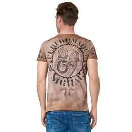 Rusty Neal Herren T-Shirt, braun, Gr. S, bedruckt, 100% Baumwolle, Shirts, mit stylischem Totenkopf-Print