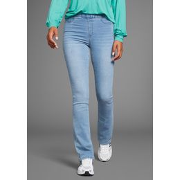Jeansjeggings Arizona "Bootcut mit leichtem Thermo Effekt", Damen, Gr. 36, N-Gr, blau (bleached), Denim/Jeans, Obermaterial: 72% Baumwolle, 26% Polyester, 2% Elasthan, Basic, lang, Jeans Jeansjeggings, High Waist