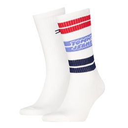 Socken Tommy Hilfiger "TH UNI TJ SOCK 2P FUSHION TOMMY", Damen, Gr. 39-42, wei&szlig;, rot, Obermaterial: 67% Baumwolle, 30% Polyamid, 3% Elasthan, Socken Socken