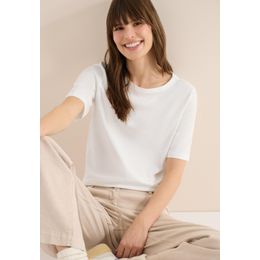 T-Shirt Cecil, Damen, Gr. L (42), vanillewei&szlig;, Web, 100% Baumwolle, unifarben, Basic, comfort fit normal, U-Boot-Ausschnitt, normaler Saum, Shirts T-Shirt, mit U-Boot-Ausschnitt