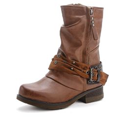 Pogolino Boots 'Damen Biker Stiefeletten Boots Nieten ST04' Damen Gr&ouml;&szlig;e 41 camel Winterschuhe