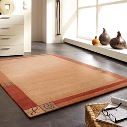 Wollteppich LUXOR living, B:250cm H:20mm L:350cm, orange, Wolle, Wohnzimmer, Teppiche, "India, handgekn&uuml;pft", reine Wolle, mit Bord&uuml;re, auch als