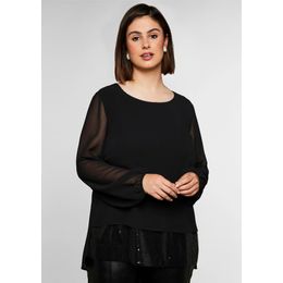 sheego Damen Longbluse, schwarz, Gr. 40, unifarben, 100% Polyester, Besatz:100% Polyester, Blusen