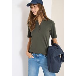 Poloshirt Cecil, Damen, Gr. L (42), khaki, Web, 100% Baumwolle, unifarben, comfort fit normal, hoch geschlossener Ausschnitt, abgesteppt, Shirts, aus reiner Baumwolle