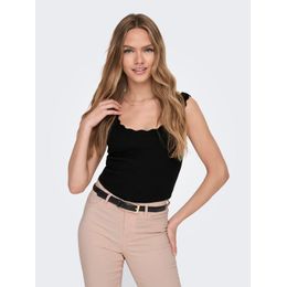 Jacqueline de Yong Stricktop JDY "JDYNANNA S/L SCALLOP EDGE TOP KNT NOOS", Damen, Gr. XS, schwarz, Strick, Obermaterial: 80% Viskose, 20% Nylon, unifarben, regular fit h&uuml;ftlang, Rundhals, Tops Stricktop