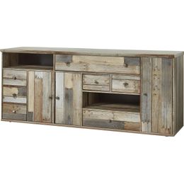 Sideboard Innostyle "BONANZA", braun, B:193cm H:80cm T:48cm, Holzwerkstoff, Sideboards, Sideboard, 3 Holzt&uuml;ren, 7 Schubladen, 9 F&auml;cher, Softclose, ABS Kantenschutz