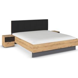 Bettanlage Rauch "Bett Doppelbett Komfortbett Funktionsbett APOLLON", eiche artisan, schwarz oak, B:265cm H:100cm T:209cm, Holzwerkstoff, Schlafzimmerm&ouml;bel-Sets, Bettanlage, Polster-Kopfteil in Lederoptik black, 2x Nachttische MADE IN GERMANY