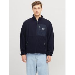 Jack & Jones JACK & JONES Herren Outdoorjacke "JJTHEO &ndash; Fleecejacke mit Stehkragen und Logoprint", blau, Gr. S, unifarben, Web, Obermaterial: 100% Polyester,