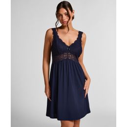 Hunkem&ouml;ller HUNKEM&Ouml;LLER Damen Pyjama "Slipdress Nora Lace", Gr. Lblau, 95% Viskose, 5% Elasthan, Homewear-Sets