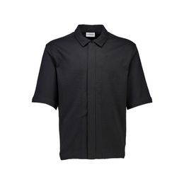 LINDBERGH Herren Kurzarmhemdfaded schwarz, Gr. XL, unifarben, Web, Obermaterial: 65% Baumwolle, 33% Polyester, 2% Elasthan, Hemden, mit