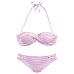 s.Oliver Damen B&uuml;gel-Bandeau-Bikini, rosa, Gr. 38, gestreift, Microfaser, Recycling-Polyamid, Bikini-Sets, in getwisteter Optik