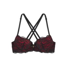JETTE Damen Push-up-BH, Gr. 85, schwarz, Spitze, Obermaterial: 90% Polyamid, 10% Elasthan, BHs, mit raffinierten Tr&auml;gern in B&auml;nder-Optik, sexy Dessous