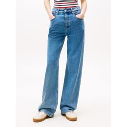 Relax-fit-Jeans Tommy Jeans "MIA MR RLXD STR", Damen, Gr. 27, L&auml;nge 32, blau (denim mid light blau), Denim/Jeans, Obermaterial: 99% Baumwolle, 1% Elasthan, unifarben, relaxed fit lang, Jeans, in blauer Waschung, mit Hammerschlaufe, Mid Rise