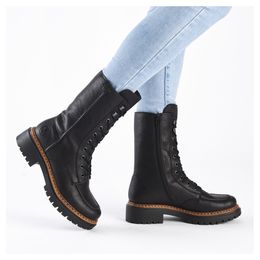 Rieker Damen Winterstiefelette, Gr. 41, schwarz, Lederimitat, unifarben, Schuhe, Blockabsatz, Schn&uuml;rstiefelette, Schn&uuml;rboots mit Warmfiutter