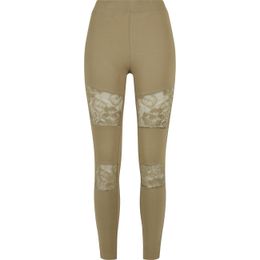Urban Classics Damen Leggings "Urban Classics Damen Ladies Laces Inset Leggings"khaki, Gr. XS, unifarben, 94% Baumwolle, 6% Elasthan, Hosen