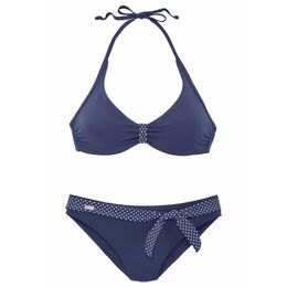 Buffalo Damen B&uuml;gel-Bikini, blau, Gr. 38, Print-Einsatz, gepunktet, unifarben, Polyamid, Bikini-Sets, mit s&uuml;&szlig;en Kontrastdetails