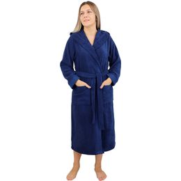 Damenbademantel OTTO HOME, L:120cm, blau, Walkfrottee, Hausm&auml;ntel, "Livia, ideal f&uuml;r Sauna & Spa, Hotelbademantel", gemusterter Bord&uuml;re, langer