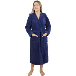 Damenbademantel OTTO HOME, L:125cm, blau, Walkfrottee, Hausm&auml;ntel, "Livia, ideal f&uuml;r Sauna & Spa, Hotelbademantel", gemusterter Bord&uuml;re, langer