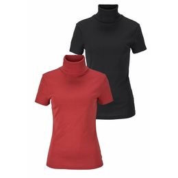 Rollkragenshirt Flashlights, Damen, Gr. 48/50 (XL), rot (ziegelrot, schwarz), Rippware, Obermaterial: 100% Baumwolle, unifarben, Basic, eng, abgesteppt, Shirts Rollkragenshirt, eng geschnitten, aus elastischem Material, im 2er-Pack, Topseller