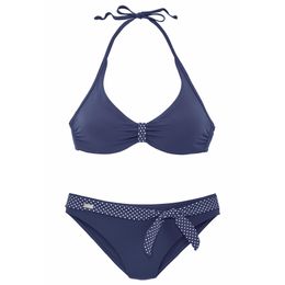 Buffalo Damen B&uuml;gel-Bikini, blau, Gr. 42, Print-Einsatz, gepunktet, unifarben, Polyamid, Bikini-Sets, mit s&uuml;&szlig;en Kontrastdetails