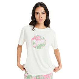 Roxy T-Shirt 'Ocean Hibiscus' Damen Gr&ouml;&szlig;e XL hellgr&uuml;n / ros&eacute; / eierschale