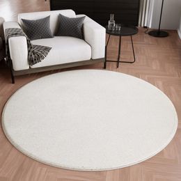 Teppich Wecon Home "Wogh", creme wei&szlig;, H:25mm &Oslash;:120cm, Polyester, Teppiche, Teppich, Kurzflor, maschinell gewebt, robust, Wohn- & Schlafzimmer, einfarbig