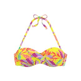 s.Oliver Damen B&uuml;gel-Bandeau-Bikini-Top "Mallorca", gelb, Gr. 38, bedruckt, Recycling-Polyamid, Bikini-Oberteile, in Wickeloptik