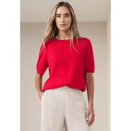 Street One Damen Kurzarmpulloversalsa rot, Gr. 42, Strick, Obermaterial: 60% Viskose, 40% Baumwolle, Pullover, in Strick-Optik und mit Rundhals