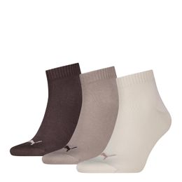 Kurzsocken Puma "Puma UNISEX QUARTER PLAIN 3P", Damen, Gr. 43-46, neutral, braun, Baumwollmischung, elastisch, Socken Kurzsocken, Atmungsaktiv, Rippenb&uuml;ndchen, weiche Baumwollmischung