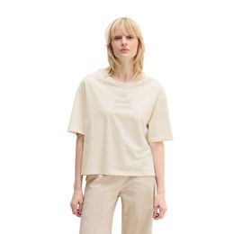 Marc O'Polo MARC O'POLO Damen T-Shirt "aus reiner Bio-Baumwolle", beige, Basic, Gr. L, bedruckt, Obermaterial: 100% Baumwolle, Shirts