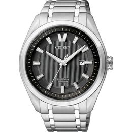 Solaruhr Citizen "Super Titanium", silber (silberfarben, schwarz), Armbanduhren, Damen, Solaruhr, Armbanduhr, Herrenuhr, Titan, Datum, Saphirglas