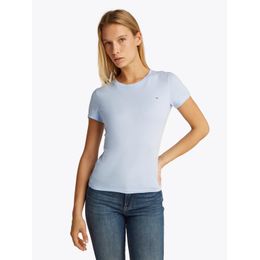 Tommy Jeans Damen Kurzarmshirt "TJW SLIM C-NECK TEE", blau, Gr. L, unifarben, Single Jersey, Obermaterial: 100% Baumwolle, Shirts, mit Logo-Stickerei