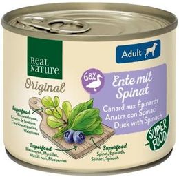 REAL NATURE Superfood Nassfutter Hund, Adult, Ente mit Spinat 24x200 g