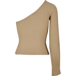Urban Classics Damen Rundhalspullover "Urban Classics Damen Ladies Short Rib Knit One Sleeve Sweater"unionbeige, Gr. XS, unifarben, 35% Polyacryl,