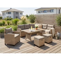 Gartenlounge-Set Konifera "Keros Premium", beige (beige meliert), Polyrattan, Sitzm&ouml;bel-Sets, Gartenlounge-Set, Ecklounge, Polyrattan, Stahl, geeignet f&uuml;r 8 Personen, inkl. Auflagen, Topseller