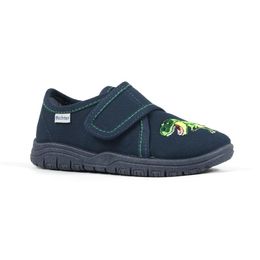 Richter M&auml;dchen Hausschuh "MAILO", Gr. 33, blau, Textil, Schuhe, Klettschuh, Kindergarten Schuh mit Dino-Stickerei