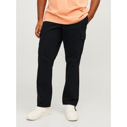 Jack & Jones PlusSize Cargohose "JPSTKANE JJBARKLEY CARGO PANT NOOS PLS", Herren, Gr. 48 (7XL), L&auml;nge 32, schwarz, Web, Obermaterial: 100% Baumwolle, JACK & JONES PLUSSIZE, unifarben, relaxed fit kn&ouml;chellang, Hosen Cargohose