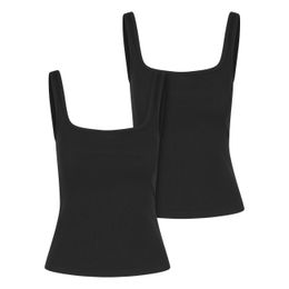 Urban Classics Damen Tanktop "Urban Classics Ladies Wide Neck Rib Top 2-Pack"schwarz, schwarz, Gr. XL, unifarben, 95% Baumwolle (Bio), 5% Elasthan,