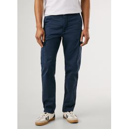 Pepe Jeans Herren Chinohose "SLIM CARGO TWILL", blau, Gr. 33, unifarben, Twill, Obermaterial: 97% Baumwolle, 3% Elasthan, Hosen, mit aufgesetzten