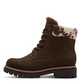 Marco Tozzi Damen Winterboots, Gr. 41, braun, Nubuklederimitat, unifarben mit Farbeinsatz, Schuhe, Blockabsatz, Schn&uuml;rboots mit Kontrastbesatz mit
