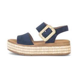 Gabor Damen Keilsandalette, Gr. 41, blau, Veloursleder, Schuhe, Plateau, Sandale, Sommerschuh mit dekorativer Zierschnalle aus Bast