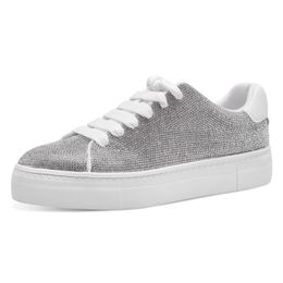 Plateausneaker Tamaris, Damen, Gr. 40, silber (silberfarben), Lederimitat, Textil, Schuhe Plateausneaker, Freizeitschuh, Halbschuh, Schn&uuml;rschuh im Silber-Glitzer-Look