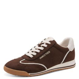 Marco Tozzi Damen Keilsneaker, Gr. 38braun, Lederimitat, Nubuklederimitat, unifarben mit Farbeinsatz, Schuhe, Freizeitschuh, Halbschuh, Schn&uuml;rschuh
