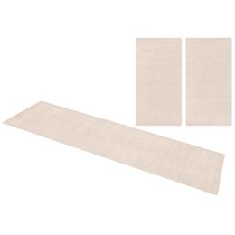 Bettumrandung Theko "Gabbeh Uni, Handweb Teppich, meliert, reine Wolle" Gr. 14, beige (natur), H:14mm, Obermaterial: 100% Wolle, Bettumrandungen, Bettumrandung, Bettvorleger, Uni-Farben, handgewebt, L&auml;ufer-Set, Schlafzimmer