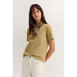 Bugatti Damen T-Shirt "Elastisch"130, moos, Gr. M, unifarben, 95% Baumwolle, 5% Elasthan, Shirts, mit Rundhals-Ausschnitt